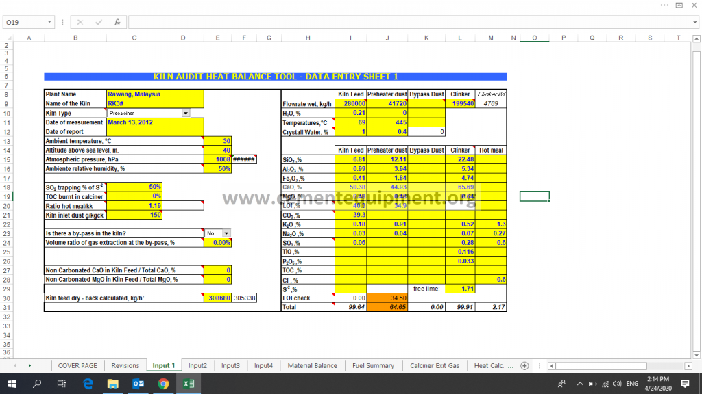 Most Complete & Professional Kiln Heat Balance Calculation , last sheet ...